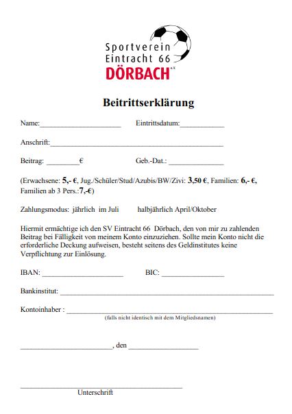 Beitrittserklärung - Homepage SV Dörbach